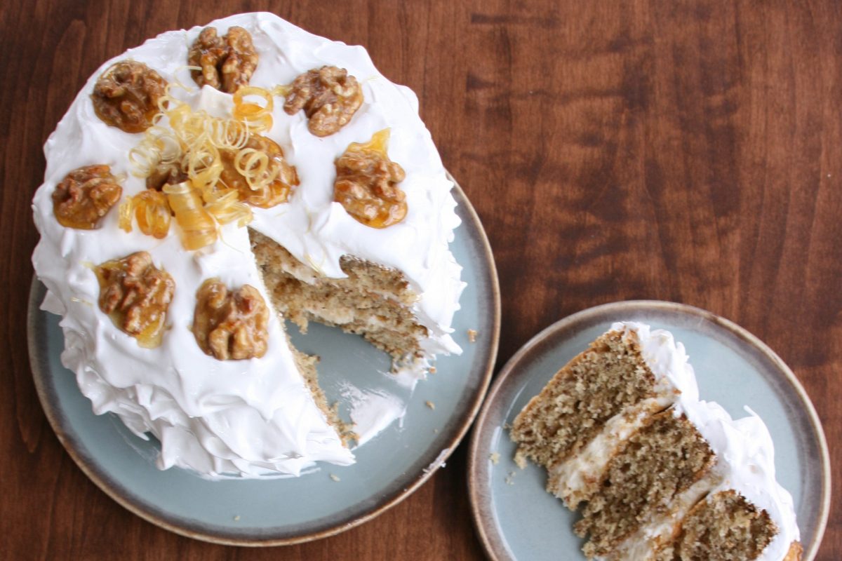 Frosted Walnut Layer Cake – Here's the Dish